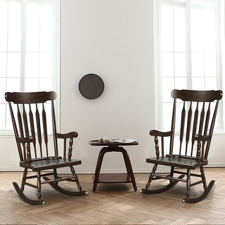 2PCS Wood Rocking Chair Glossy Finish Wooden Rocker White/Coffee/Black ...