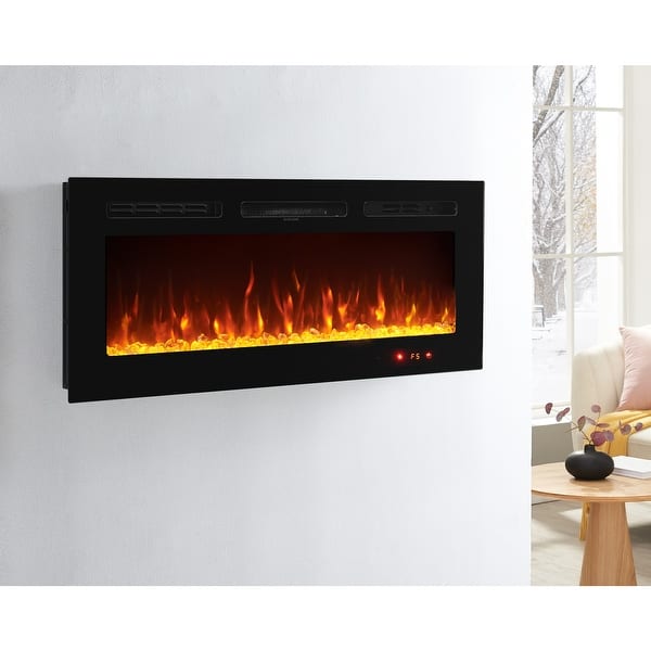 Electric Fireplace Recessed Wall Mount LED Fireplace with Log & Stone ...