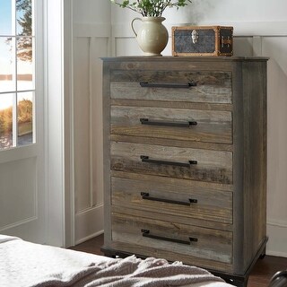 Peya 53 Inch Tall Dresser Chest, 5 Drawers, Distressed Gray Brown Pine ...