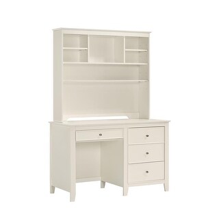 4 Drawers Wooden Computer Desk with Hutch in Cream White - Bed Bath ...