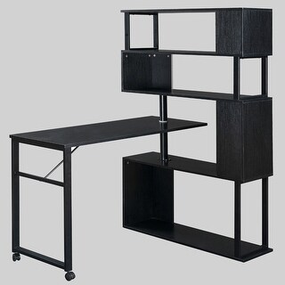 Rotating Home Office Desk with Storage Shelves, Adjustable Corner ...