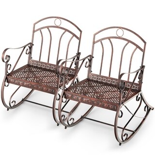 Gymax Set of 2 Outdoor Steel Rocking Chair Elegant Patio Seating Chair ...