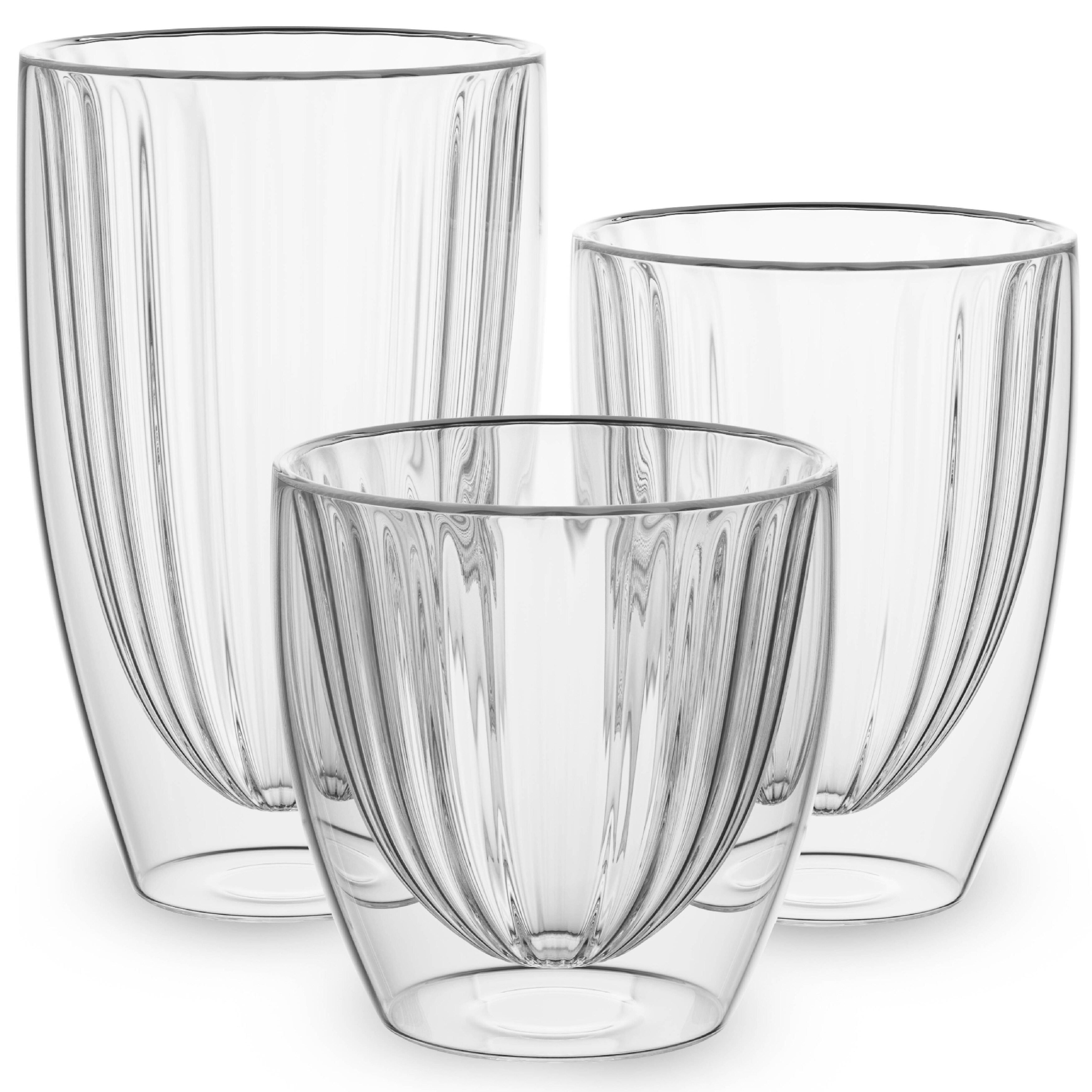 Elle Decor Ribbed Double Wall Coffee Cup Set Of 3 8 Oz 11 Oz 16