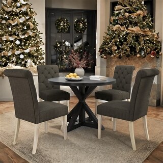 Modern Farmhouse 5-Piece Dining Set with Cross-Buck Round Table & 4 ...