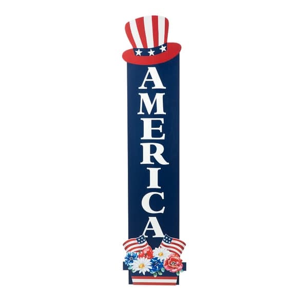 Glitzhome 42"H Patriotic Wood America Hat Hanging Sign Porch Decor - On ...