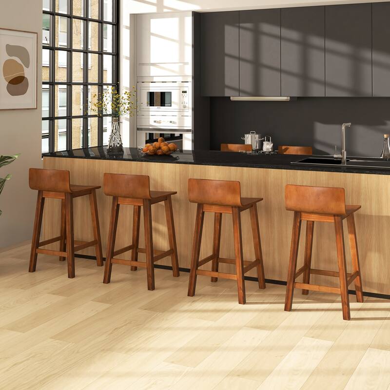 Gymax 24.5'' Solid Wood Bar Stools Set of 4 Home Counter Kitchen ...