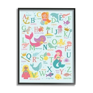 Stupell Kid's Mermaid Alphabet Beach Fantasy ABC Typography Framed Wall ...
