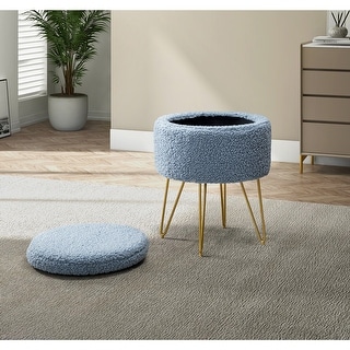 15" Wide Storage Ottoman with unique gold metal hairpin legs and round ...