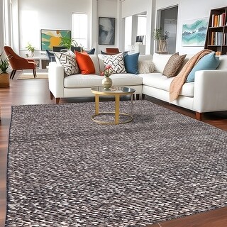 Hand-Knotted Brown/White Braided Loop Pile Weave Speckled Wool Rug ...