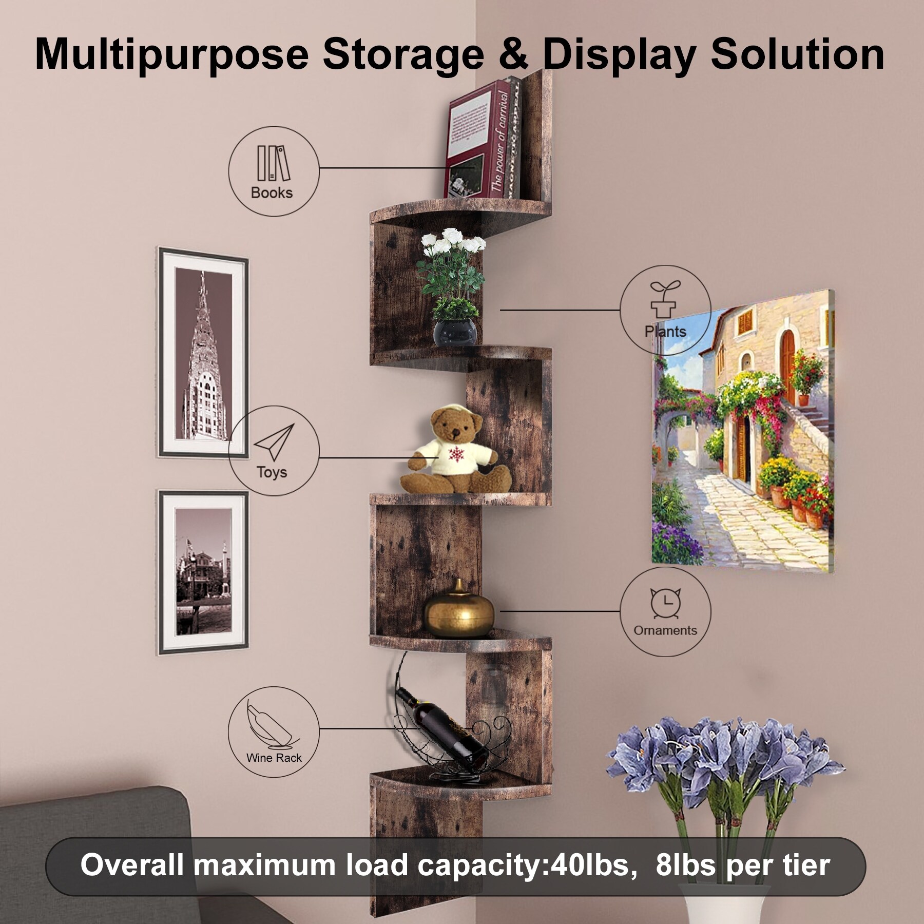 rustic oak corner shelves