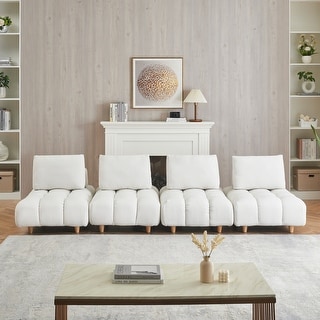 Teddy Fabric 4-Seater Sectional Sofa with Solid Wood Frame & Legs - Bed ...