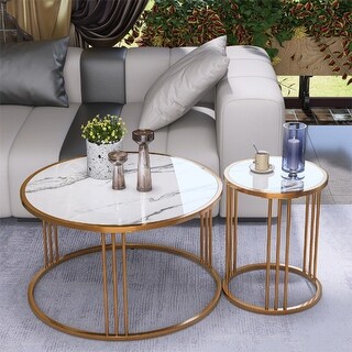 Round Coffee Table Set of 2 for Living Room Bedroom Side End Tables ...