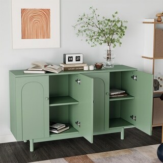 Stylish and Functional 4-Door Intaglio Storage Cabinet with Pine Legs for Living Room Bedroom ...