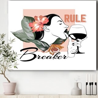 Designart "Rule Breaker Suggestive Girl With Glass Of Wine And Flowers ...