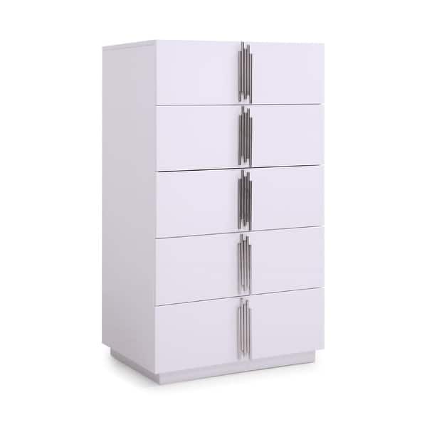 Cid Inji 50 Inch Tall Dresser Chest, 5 Drawers, Stainless Steel, Glossy ...