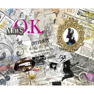 Newspaper Mix Women Grey Beige Yellow Wall Mural 142 in x 106 in - Bed ...