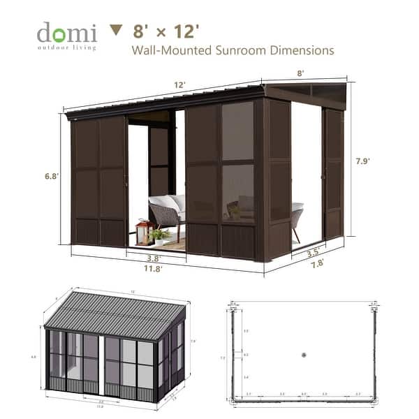 Domi Aluminum Patio Gazebo with Galvanized Roof and Screened Sunroom ...