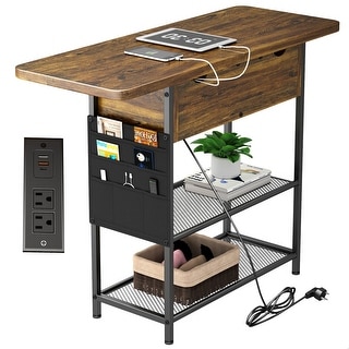 End Table Nightstand with Fast Charging Station, Flip Top Sofa Side ...