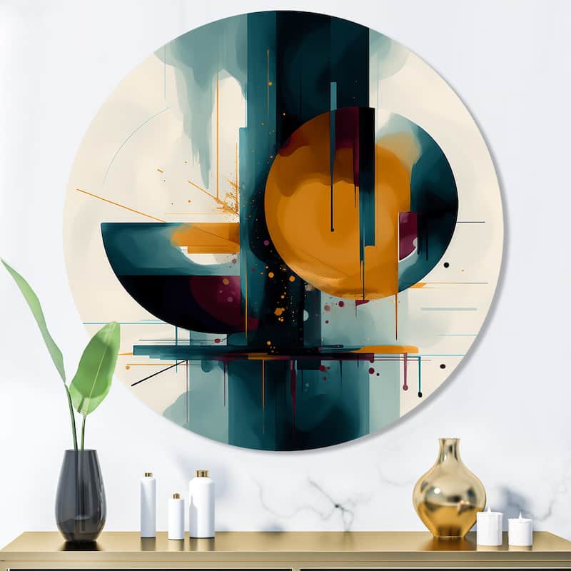 Designart "The Geometry Of Light III" Modern Geometric Metal Round Wall ...
