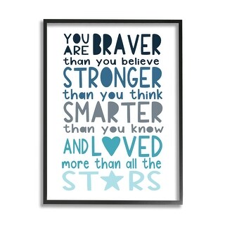 Stupell Braver Stronger Smarter and Love Phrase Blue Typography Framed ...