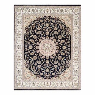 Shahbanu Rugs Midnight Blue, 250 KPSI Wool and Silk Hand Knotted, Nain ...