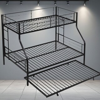 Modern Twin Over Full Metal Bunk Bed with Under-Bed Storage & Trundle ...