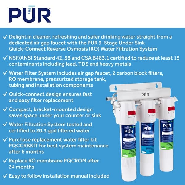 PUR® 3-Stage Under Sink Quick-Connect Reverse Osmosis Water Filtration ...