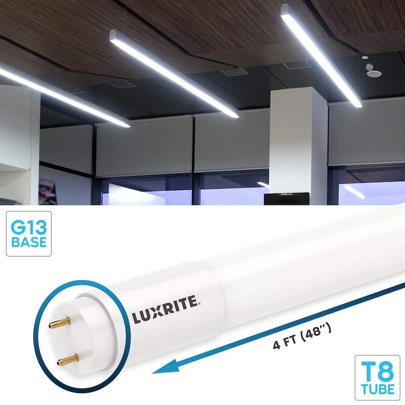 Luxrite 12-Pack 4FT T8 LED Tube Lights, 12W/15W/18W Tunable, 5CCT 3000K ...