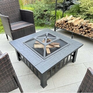 32" Square Metal Propane Fire Pit Table for Outdoor Heating and Bonfire ...