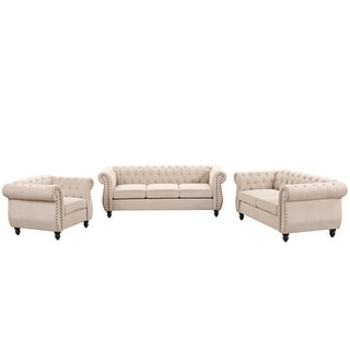 3 Piece Velvet Upholstered Sofa Set Including 3 Seater Sofa, Double ...