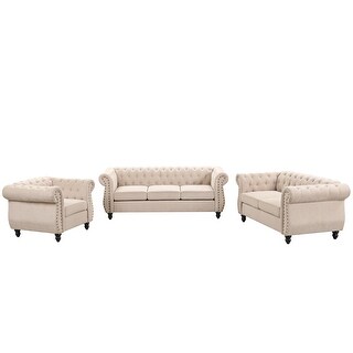 3 Piece Velvet Upholstered Sofa Set Including 3 Seater Sofa, Double ...