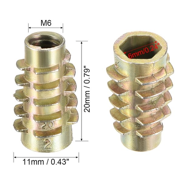 Threaded Insert Nuts Zinc Alloy Hex-Flush M6 Internal Threads 20mm ...