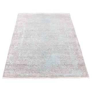 Shahbanu Rugs Seafoam Green, Hand Knotted Wool and Silk, Broken Persian ...