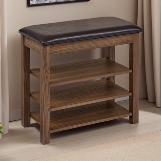 24"L Natural Rubberwood Frame Shoe-Changing Bench with Adjustable ...