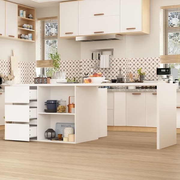 82.7"Kitche Island Table Side Storage Cabinet Dining Table Workstation ...