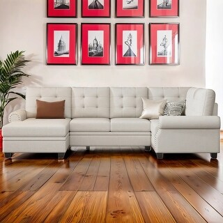 Modern Linen Upholstered U-Shaped Corner Sectional Sofa With Comfort ...