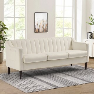 Chesterfield Velvet Upholstered Sofa Couch Wooden Frame and Wood Legs ...