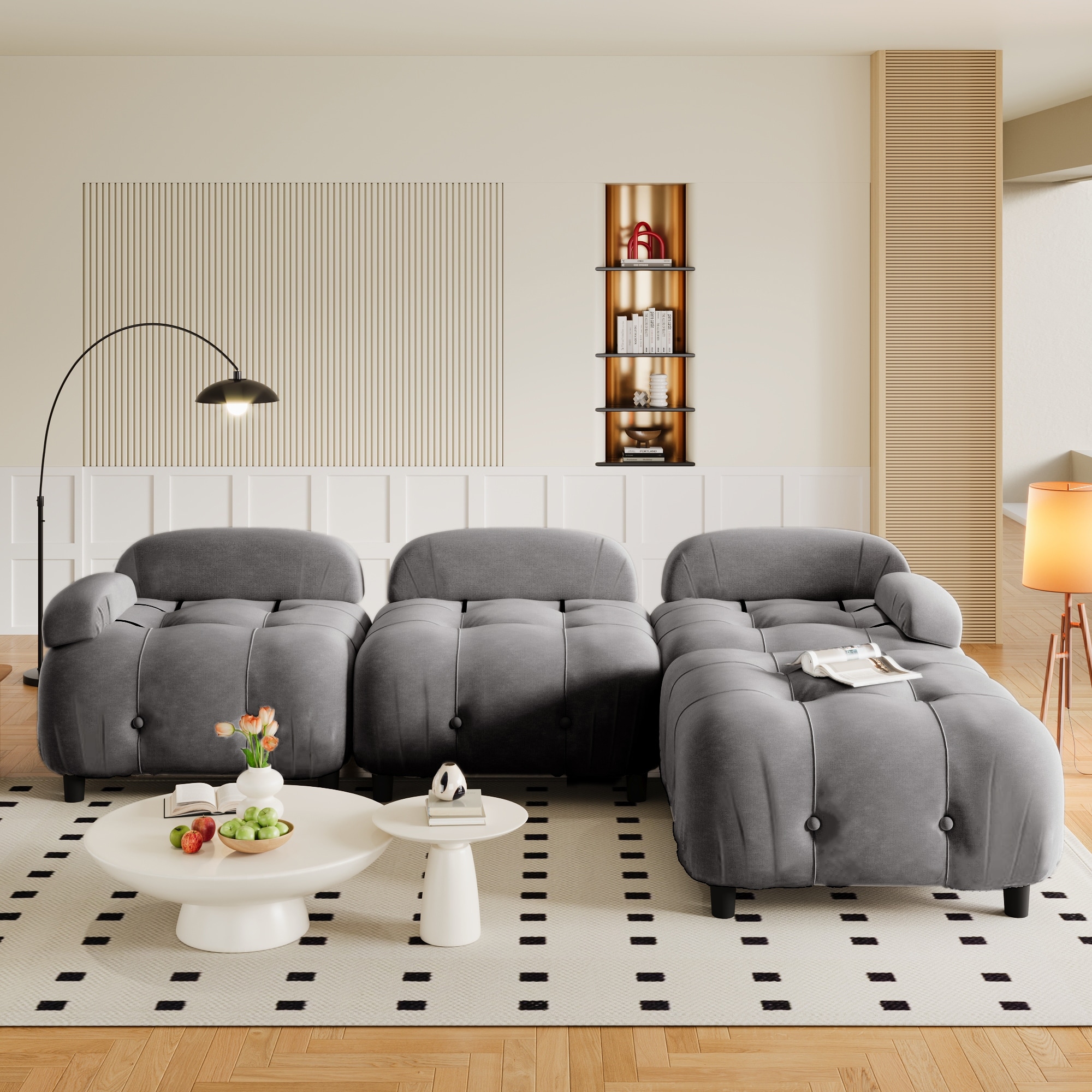 Chenille Modular Sofa Convertible Sectional Sofa L Shaped Reversible ...