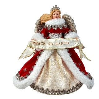 Angel "Peace On Earth" Christmas Tree Topper - 10" - Beige Red - Unlit ...