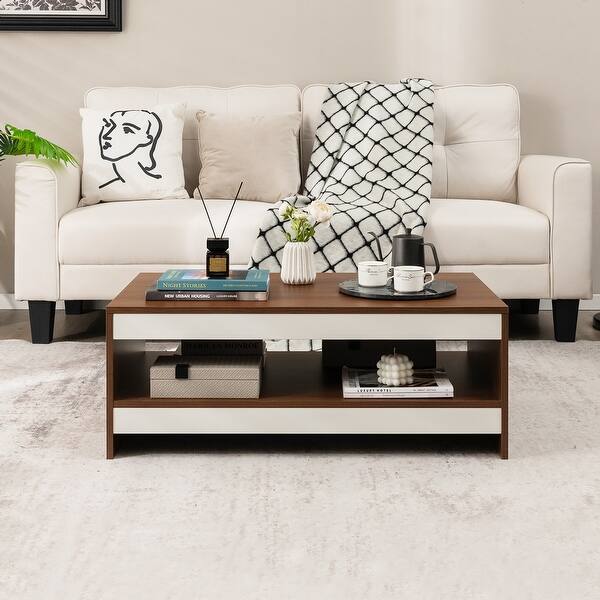Costway Coffee Table Wood 2-Tier Rectangular Coffee Table W/Storage - See Details - Bed Bath ...
