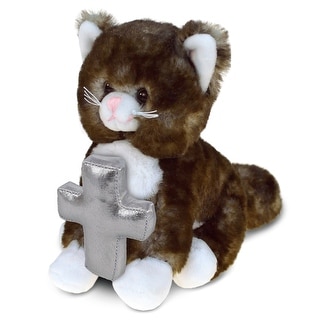 DolliBu Cute Brown Cat Stuffed Animal with Silver Cross Plush - 7 ...