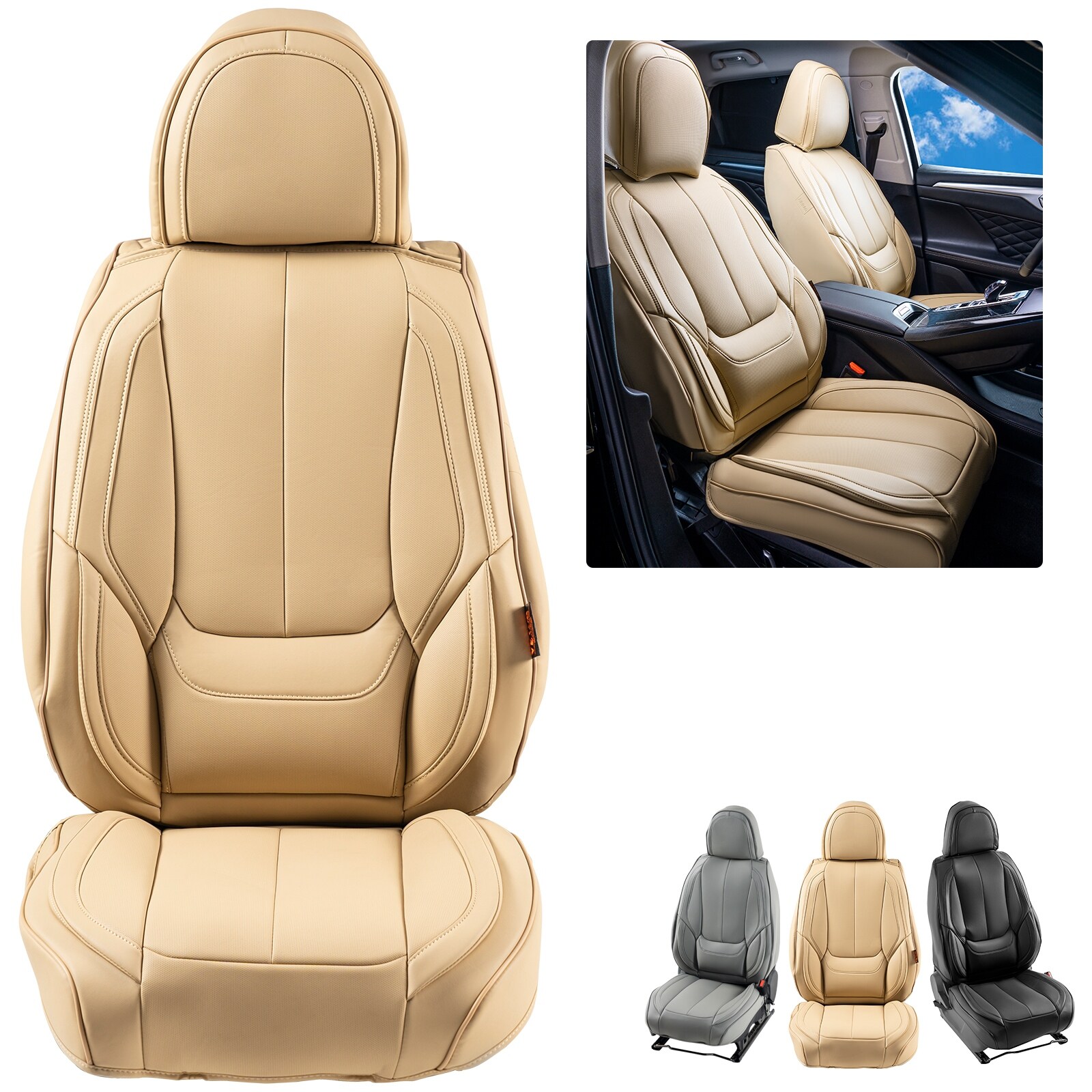 Seat Covers Universal Car Seat Covers Front Seats 6pcs Faux Leather Seat Cover Detachable Headrest and Airbag Compatible On Sale Bed Bath Beyond 41476221