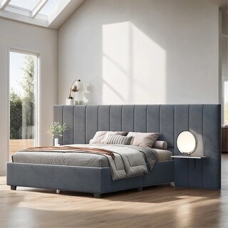 Full Size Upholstered Platform Bed w/ Big Headboard, Bedroom Furniture ...