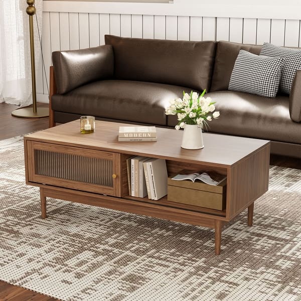 Coffee Table Storage Center Table with Dual Side Sliding Tempered Glass ...