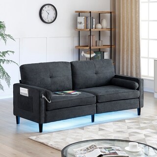 Sofa with USB Ports, Storage Pockets, and LED Lighting for Living Room ...