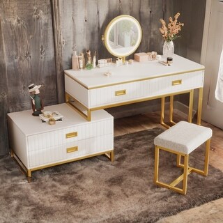 Modern Style Vanity Table with Movable Side Cabinet, 4 Drawers, 3 ...