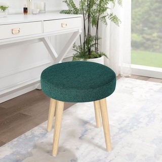 Adeco Round Linen Foot Stool Ottoman Solid Wood Legs Upholstered - Bed ...