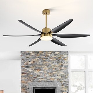 66-in 6-Blade Black and Gold Indoor LED Ceiling Fan with Light Remote - Bed Bath & Beyond - 39129366