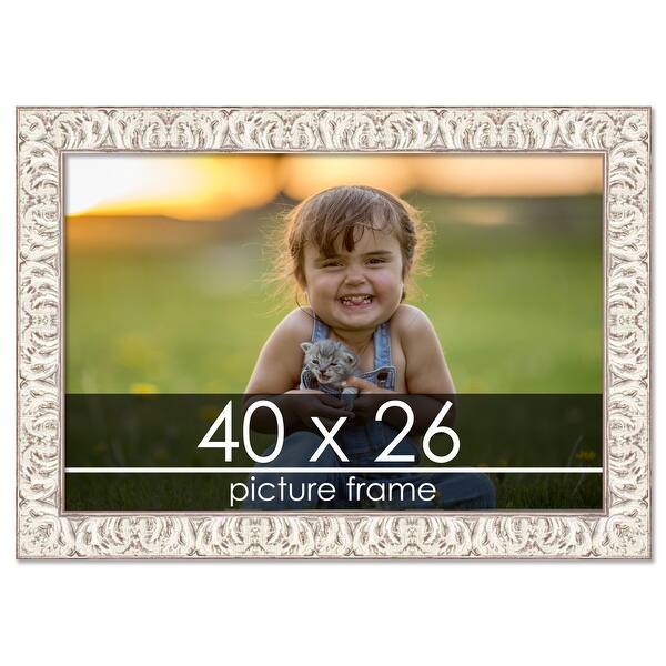 40x26 Ornate White Washed Complete Wood Picture Frame with UV Acrylic ...