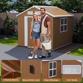 Triple-layer Rust Metal Storage Shed Pet Shed with Lockable Door ...